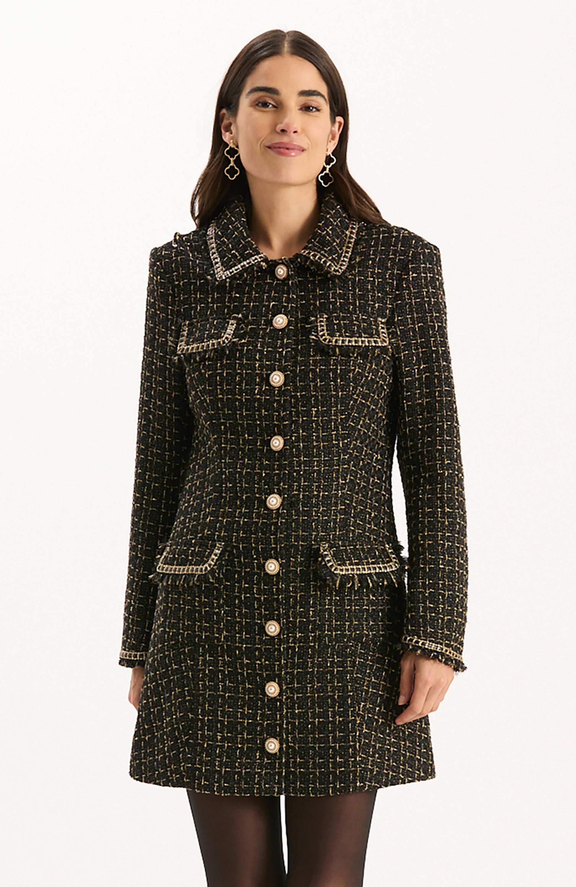 Beth Gold Button Boucle Dress – Hill Country Outfitters